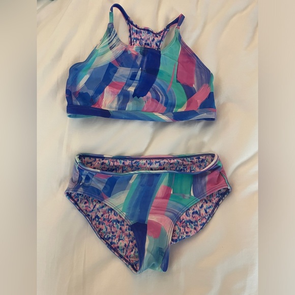 Athleta | Swim | Athleta Girl Bikini Reversible Pinkbluegreen Prints ...
